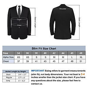P&L Men's Suit Slim Fit 2 Piece - Premium Jacket Blazer & Flat Pants Set for Business Wedding Prom Black