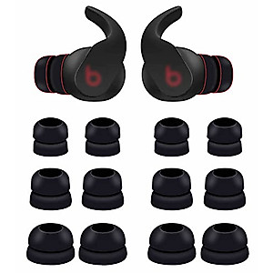 6 Pairs Double Flange Compatible with Beats Fit Pro Ear Tips Buds, S/M/L 3 Size Replacement Noise Reduce Silicone Wing Eartips Earbuds Earplug Fit in Case for Beat Fit Pro - Black