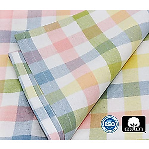 COTTON CRAFT Countryside Classic Gingham Buffalo Check Plaid Tablecloth - Premium Cotton - Spring Easter Bunny Luncheon Dinner - Table Cover - 52 inch x 70 inch - Yellow Multi Pastel