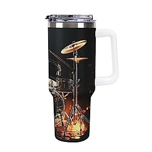 QWJKM Drummer Tumbler with Handle Large Insulated Car Cup 40 OZ Stainless Steel Travel Mug Leak Proof Water Bottle with Lid And Straw for Car Home Office Gifts