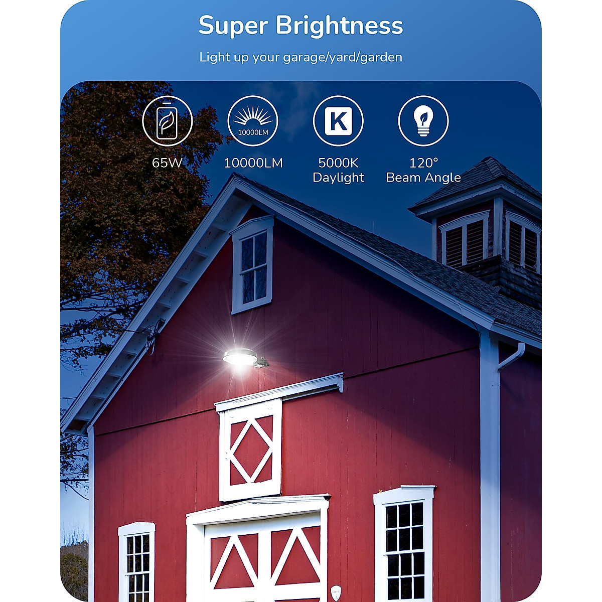 EDISHINE LED Barn Light, Dusk to Dawn Area Lights with Photocell, Outdoor Security Flood Lighting, 10000LM 65W 5000K Daylight, IP65 Waterproof Outdoor Flood Light for Farmhouse Garage Yard Street