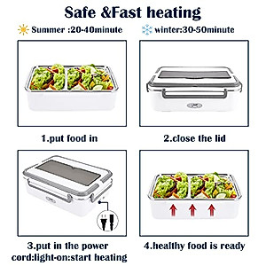 Brynnl Electric Lunch Box Heated Lunch Box for Work/Car/Home, 2023 Upgrade Food Heatable Lunch Box for adults, Portable Lunch Box Durable 304 Stainless Steel Container with Spoon Fork Carrying Bag