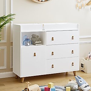 DAWNSPACES Baby Changing Table Dresser for Infants, Nursery Dresser Chest with Drawers, Storage Changing Station, White