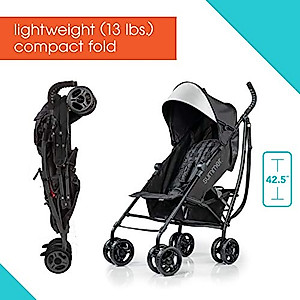 Summer 3Dlite Convenience Stroller, Jet Black - Lightweight Stroller with Aluminum Frame, Large Seat Area, 4 Position Recline, Extra Large Storage Basket - Infant Stroller for Travel and More