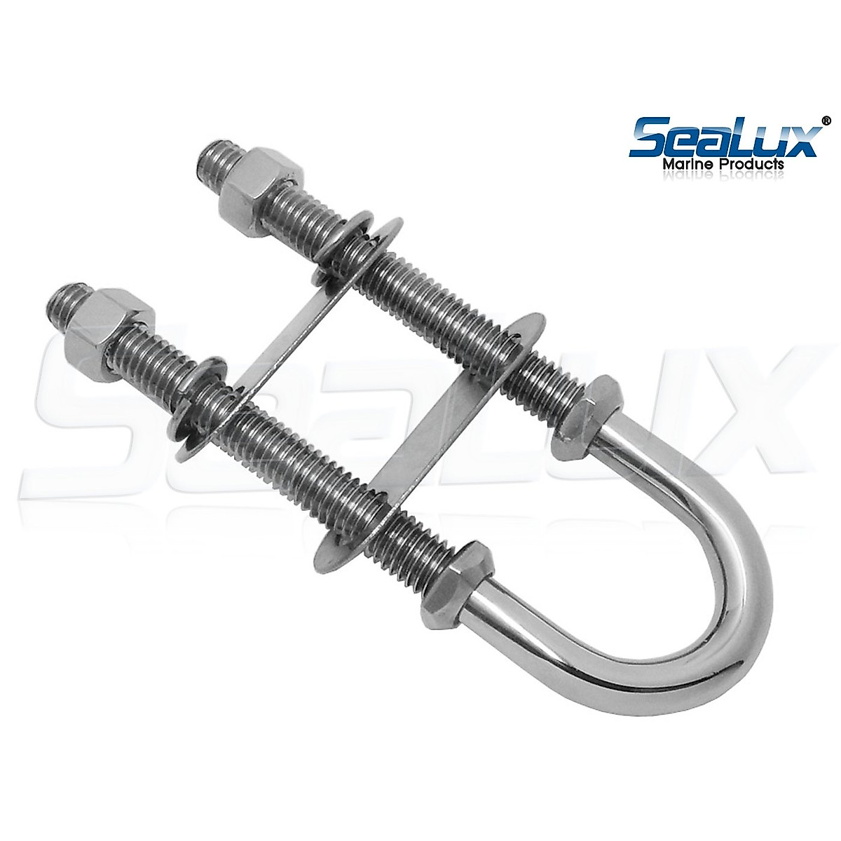 SeaLux Marine Boat Bow Eye Stern Eye U Bolt Tie Down 3/8" Stock, 5" Overall Length, 3-3/8" Thread Length with Hex Nuts and Split washers-SL878805850CW