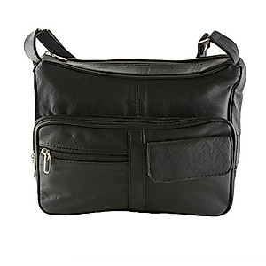 Women's Genuine Leather Cross Body Shoulder Strap Organizer Purse Black