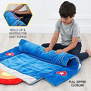 Bixbee Kids Sleeping Bag, Soft Sleepy Sack for Kids & Toddlers | Easy Roll Up Design for School, Daycare + Naptime, 60 x 22 Inches | Cozy Slumber Bag with Lining | Rocket Sleeping Bag for Boys + Girls