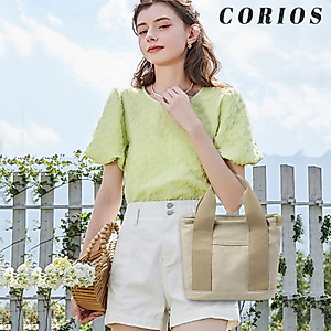 CORIOS Women Handbag Canvas Top Handle Bag Multifunctional Tote Purse Casual Clutch Bag for Shopping Work Party Travel School Daily Khaki