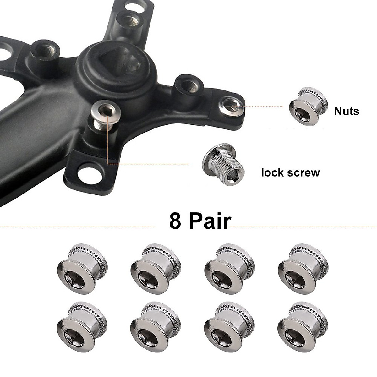 Steel Double Chainring Bolts, Crankset Screw Bolts, Mountain Bikes Road Chain Wheel Crankset Screws Double Chainring Bolts &amp; Nuts