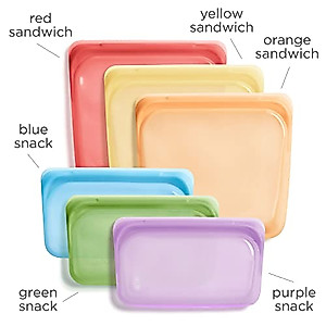 Stasher Silicone Reusable Storage Bag, Bundle 6-Pack (Classic Rainbow) | Food Meal Prep Storage Container | Lunch, Travel, Makeup, Gym Bag | Freezer, Oven, Microwave, Dishwasher Safe, Leakproof