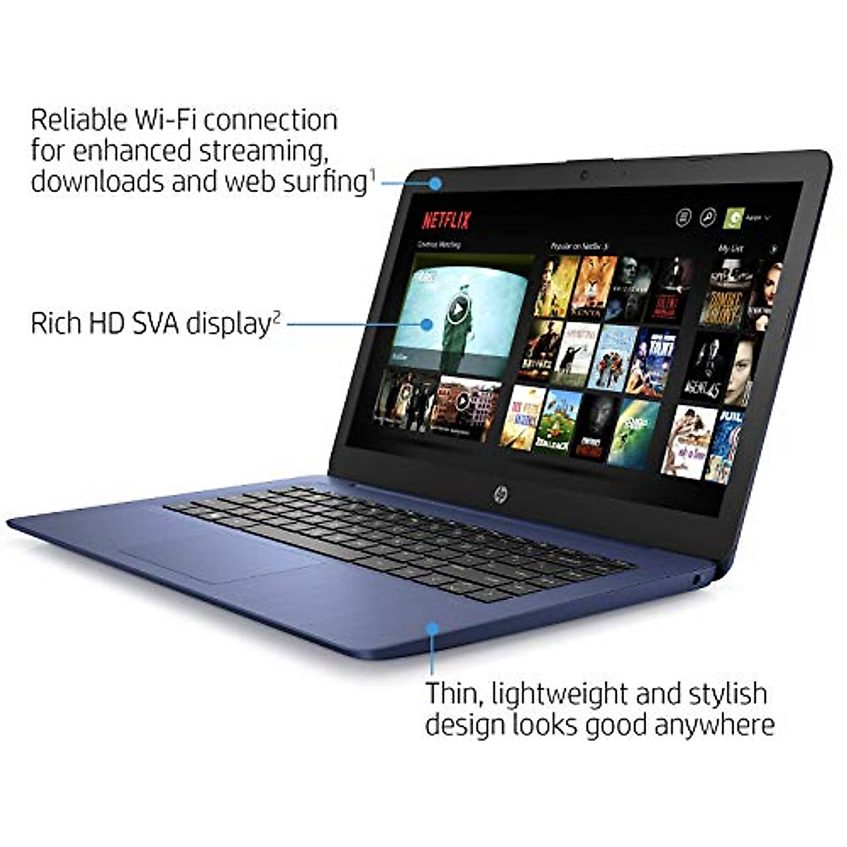 HP 2021 Newest 14 inch HD Laptop Computer, Intel Celeron N4000 up to 2.6 GHz, 4GB DDR4, 64GB eMMC Storage, WiFi, Webcam, HDMI, Bluetooth, 1 Year Microsoft 365,Windows 10 S, Blue + Hubxcel Cables
