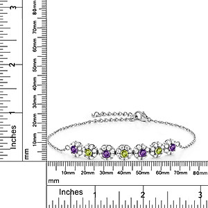 Gem Stone King 925 Sterling Silver Purple Amethyst and Green Peridot Tennis Bracelet For Women (1.22 Cttw, Gemstone February Birthstone, 7 Inch with 2 Inch Extender)