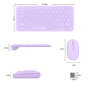 Mini Computer Wireless Keyboard and Mouse Combo, UBOTIE Colorful Compact Silent Linear Switch Round Keycaps TKL Keyboards with Optical Mouse for Travel Business(Purple)