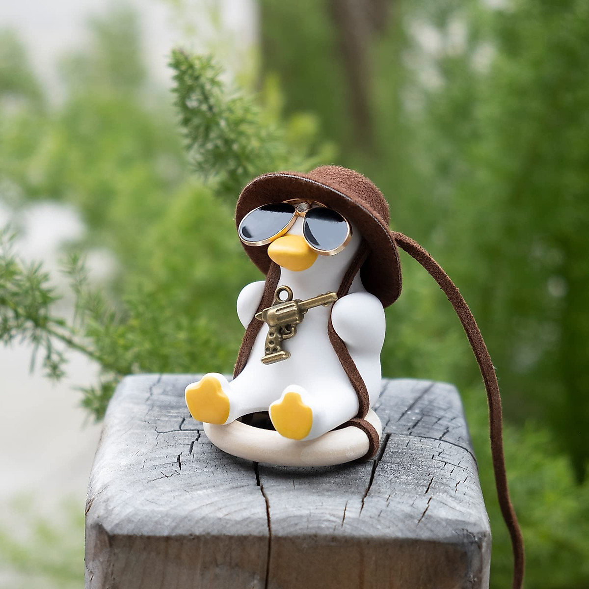 Trvl Fielder Super Cute Anime Car Accessories - Swinging Duck Car Hanging Ornament for Rear View Mirror - Delightful Car Accessories and Decorate (White - Fat Cowboy)