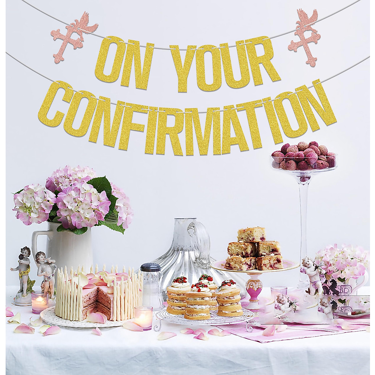 On Your Confirmation Banner, Holy Confirmation Banner Decorations, Bachelorette, Engagement, Bridal Shower, Wedding Anniversary Party Decorations Supplies Gold Silver Glitter