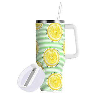 DIGTIA Stainless Steel Insulated Tumbler w/Handle & Straw, Lemons Yellow Double Wall Vacuum Travel Coffee Mug Cup w/Lid, Leak-Proof Sports Fruit Water Bottle,30oz