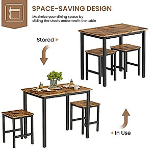 Recaceik 3 Piece Dining Table Set, Modern Bar Table Set w/ 2 Stools Kitchen Table Set for 2 Compact Design Kitchen Bar Table and Chairs for Dining Room, Living Room, Apartment, Small Space (Brown)