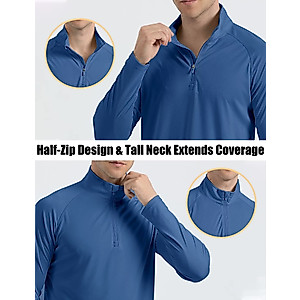 MAGCOMSEN Men's Quick Dry Long Sleeve Tee - Blue Grey, Sun Protective, Hiking, Fishing, Summer Shirt