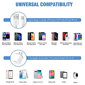 iPhone Charger, 2Pack 6FT USB Wall Charger【Apple MFi Certified】USB Apple Charger Cube Travel Plug Block with 6Foot Fast Charging Lightning Cable Cord for iPhone 14 13 12 11 Pro Max XS XR X 8 7 SE iPad