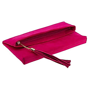 JNB Faux Micro Suede Fold Over Clutch, Fuchsia