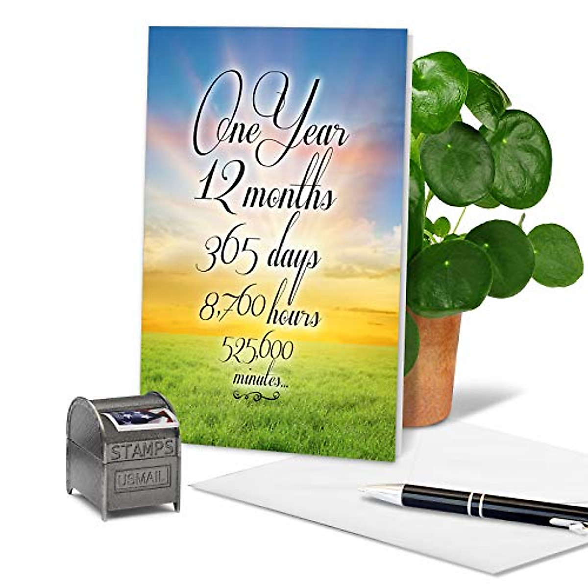 NobleWorks - 1 Year Recovery Anniversary Card (5 x 7 Inch) with Envelope - Encouragement Milestone Birthday Notecard, AA Recognition Stationery - Year Time Count 1 C9083AAG