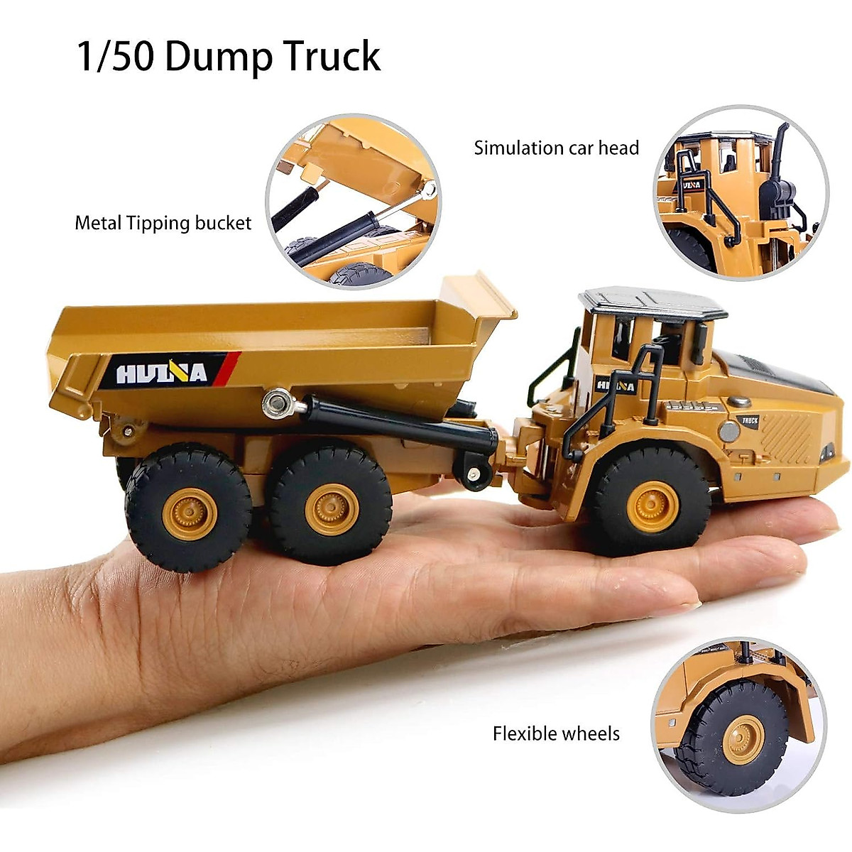 HuiNa Construction Toys, Pack of 3, Construction Vehicle Models Including Wheel Loader, Excavator and Dump Truck, Toy Trucks for Boys and Girls, 1:50 Scale Design