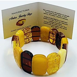 Natural Baltic Amber Stretch Bracelet - Hand Made from Polished/Certified Baltic Amber Beads(Multicolor)