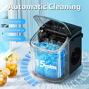 Antarctic Star Countertop Ice Maker Portable Ice Machine with Handle,Self-Cleaning Ice Makers, 26Lbs/24H, 9 Ice Cubes Ready in 6 Mins for Home Kitchen Bar Party (Black)