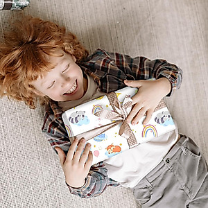 Animals Sleeping Wrapping Paper for Baby Infant Boys Girls, Good Night Rabbit Panda Fox Bear Koala Rainbow Moon Gift Wrap Paper Sheet for Baby Shower Birthday Kindergarten Newborn Children Kids