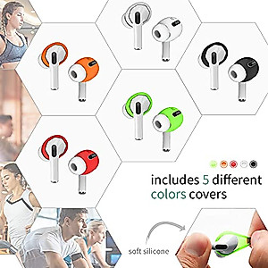TOLUOHU 2021 New Upgraded 5 Pairs Airpods Pro Ear Tips Cover, Soft Silicone Ear Tips Accessories[Fit in The Charging Case] for Apple AirPods Pro 2019, Anti Slip/Dust/Dirt(Black/Red/White/Orange/Green)