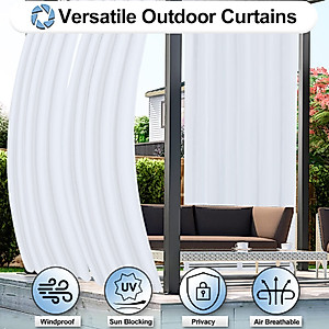 OutdoorLines Waterproof Outdoor Curtains for Patio - Windproof Tab Top Gazebo Curtain Panels - Privacy Sun Blocking Outside Curtain Set for Porch, Pergola and Cabana 54 x 84 inch, White, 2 Panels