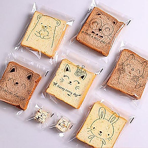 100 Pcs Cookie Packaging Bags, Animal Printing，Sliced Bread, Donut Packaging, Transparent Self-sealing Cellophane, OPP Packaging Bags, Gift Pack (5.9×7.1 inches 3 kinds of small animals)