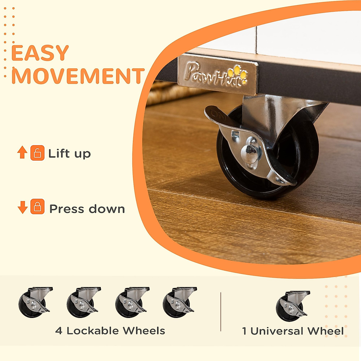 PawHut Large Dog Crate Furniture on Wheels, Dog Crate End Table Indoor with Lockable Door for Large Dogs, 42" W x 23.5" D x 32" H, White