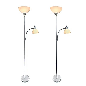 Simple Designs LF2000-SLV-2PK Floor Lamp with Reading Light 2 Pack, Silver