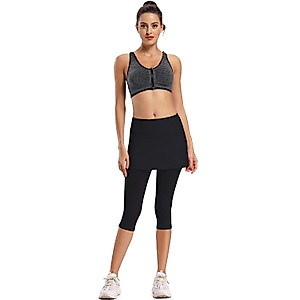 Ibeauti Womens UPF 50+ Yoga Skirted Capri Leggings Golf Tennis Pants with Skirt for Running Workout Active (Black, X-Large)