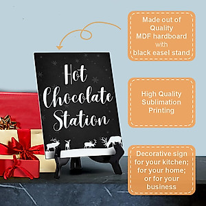 Hot Chocolate Station Table Sign with Easel, Reindeer Design 6 x 8" (Black)
