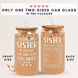 Gifts for Sister - Sister Gifts from Sister, Brother - Birthday Gifts for Sister, Sister Birthday Gifts from Sister - Funny Gifts for Sister - Christmas Gifts for Sister Women - 20 Oz Can Glass