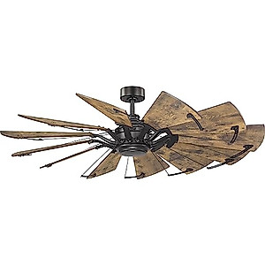 Springer Collection 60-Inch 12-Blade Distressed Walnut Coastal Windmill Ceiling Fan, Bronze