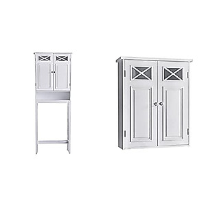 Elegant Home Fashions Dawson Wooden Space Saver with Cross Molding and 2 Doors, White & Elegant Home Fashions Dawson Removable Wooden Wall Cabinet with Cross Molding and 2 Doors, White