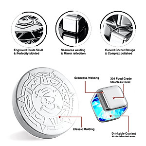 New Pirate Themed Silver Whiskey Decanter and Coin Set, Stainless Steel Whiskey Chilling Stones | 6pc Set with Chest | Whiskey Gift for Men, Dad, Husband, Boyfriend