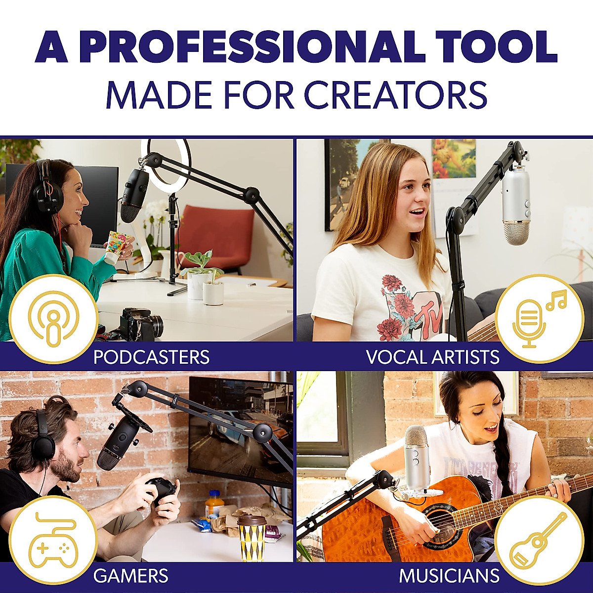 AUPHONIX PRO Mic Arm Stand – Microphone Scissor Boom & Clamp - Compatible with Standard Shock Mounts - Microphone Stand for Desk or Table