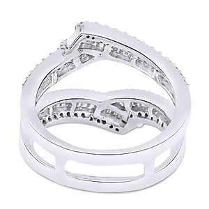 AFFY Baguette Shape Cubic Zirconia Enhancer Wrap Guard Ring in 14K White Gold Over Sterling Silver (7.5)
