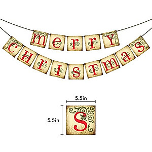 FECEDY Red MERRY CHRISTMAS Hanging Banner for Christmas Party Decorations