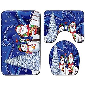 Christmas Bath Mat Set, Christmas Decorations 3-Piece Non-Slip Bathroom Rugs Toilet Mat for Bathroom (Santa and Snowman)