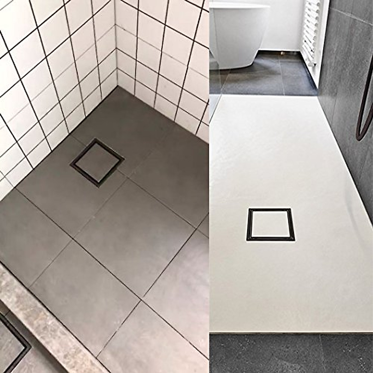 Orhemus 304 Stainless Steel Square Shower Floor Drain with Tile Insert Grate Removable Cover 6 inch Long, Matte Black Plated Finished