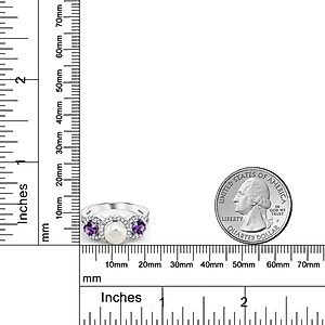 Gem Stone King 925 Sterling Silver Cultured Freshwater Pearl and Purple Amethyst Ring For Women (1.30 Cttw, Gemstone Birthstone, Available In Size 5, 6, 7, 8, 9)