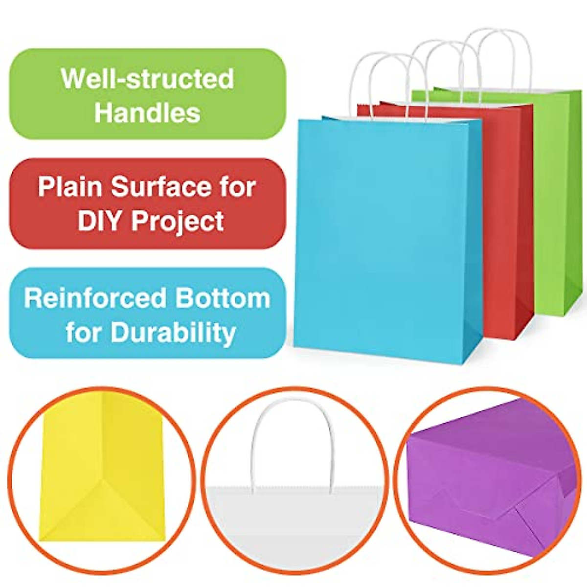 Poever 48Pcs Party Favor Bags Colorful Gift Bags 6 Colors 10x5x13 Kraft Paper Bags with Handles Rainbow Goody Bags for Kids Birthday Wedding Business