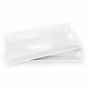 KX-WARE 17-Inch Melamine Serving Tray/Platters Set of 2, White & Rectangular | 100% Melamine,Dishwasher Safe,BPA Free