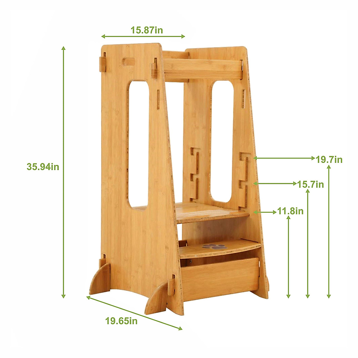 KIDSPR Bamboo Toddler Tower, Kitchen Helper Tool,Height Adjustable Standing Stool for Kids，Bathroom Learning Step Stool