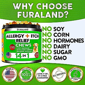 Dog Allergy Relief Chews - Dog Itch Relief - Omega 3 Fish Oil + Probiotics - Itchy Skin Relief - Seasonal Allergies - Anti Itch Support & Hot Spots - Immune Supplement for Dogs